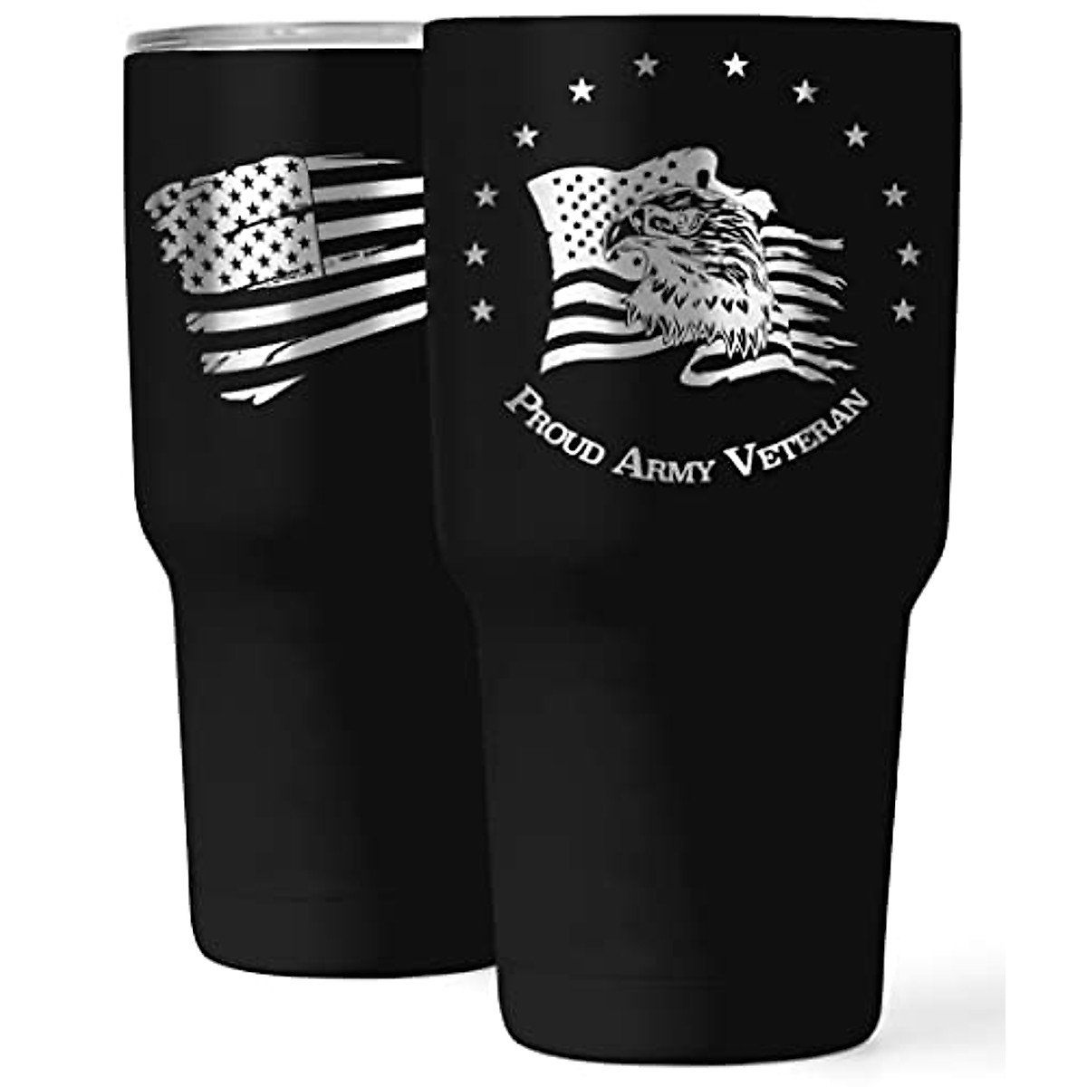 US Army Veteran 30oz Patriotic Tumbler - American Flag Tumbler Travel Mug - Patriotic Coffee Travel Mug - Double Insulated 30oz Tumbler - Engraved in the USA - (Army Veteran)