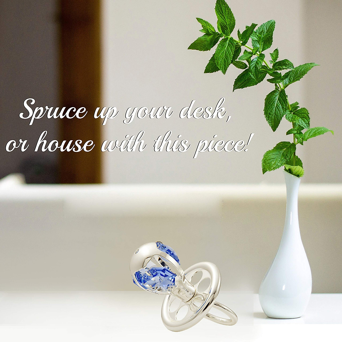 Matahi Silver Plated Crystal Studded Pacifier Ornament with Blue Crystals Baby's First Christmas Holiday Ornament and Hanging Pendant - Great Gift for Baby Shower, New Born Baby Gift