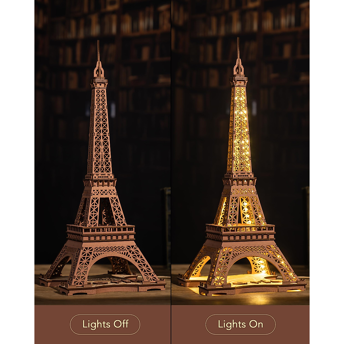 Rowood Eiffel Tower,3D Puzzle Model Kits for Adults,DIY 3D Wooden Puzzles for Adults,Builing Set with LED,Home Decoration Festival Gift Idea