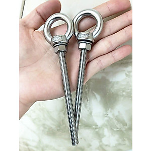 AIVOOF Shoulder Eye Bolt, 2 Pack M8 Stainless Steel Eye Bolts 4" Heavy Duty EyeBolts Screws in Eye Hooks with Washer and Nuts for Lifting and securing Cables Wires, Long Shank Thread Length 100mm