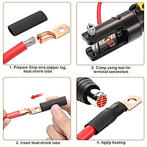 10 Pack UL Copper Wire Lugs 8 Gauge 8 AWG 3/8 Inch Heavy Duty Battery Cable Terminal Connector, Ring Terminal Copper Crimp Lugs Welding Cable Bare Copper Eyelet Lug with Heat Shrink