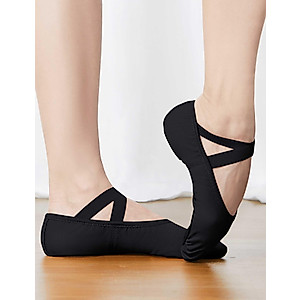 Daydance Black Ballet Slippers for Women, 4 Way Elastic Canvas Dance Shoes