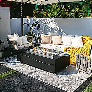 Varna Marble Fire Pit 59.8" x 28" Outdoor Patio Firepit Includes Fire Glass Modern Fire Pits & Outdoor Fireplaces for Garden, Deck, Indoor & Outdoor Heating