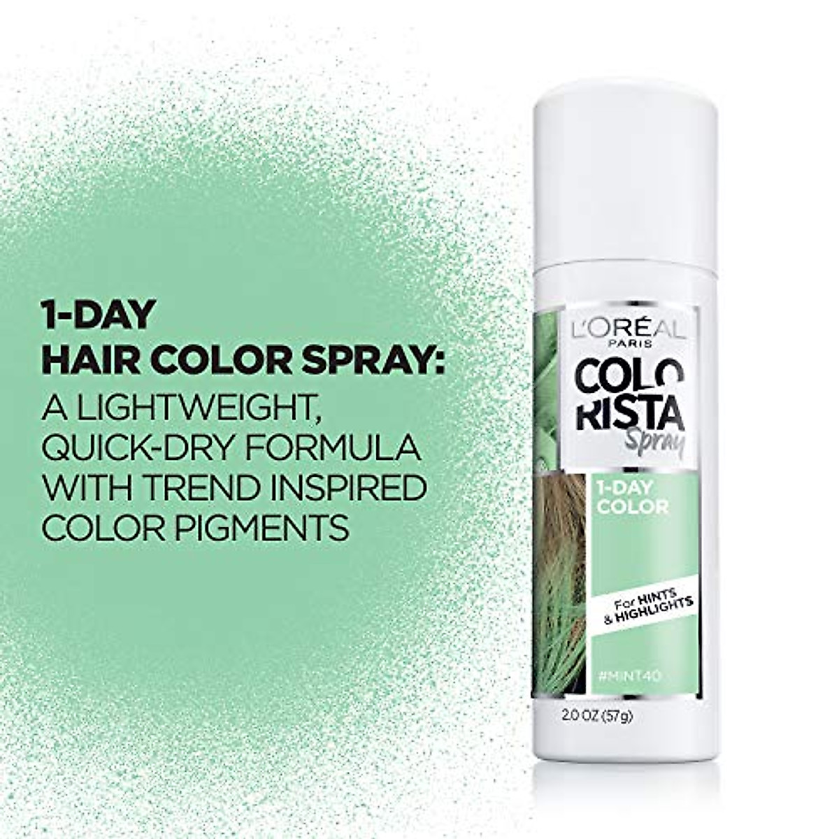 L'Oreal Paris Colorista 1-Day Washable Temporary Hair Color Spray, Mint, 2 Ounces