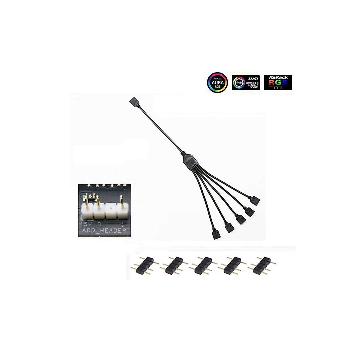 Cooler Master 1-to-5 ARGB Splitter Cable / 5V - Support 3-pin Addressable RGB - LED Sync Cable for MasterFan/MasterLiquid ARGB Series Support(ARGB 1-to-5 Splitter)