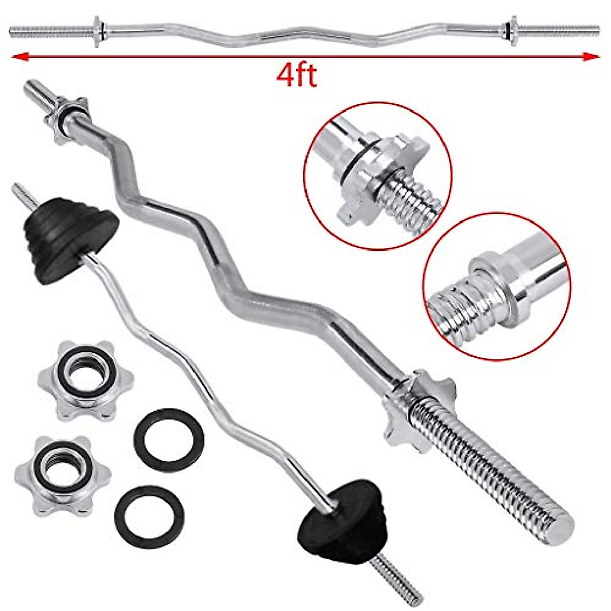 Enjoytime Home Fitness Adjustable 47" Barbell Weight Bar Standard Exercise Curl Bar (1 Set, Multicolor)