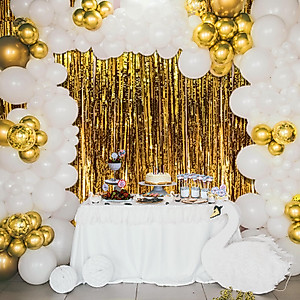3 Pack Party Backdrop Decorations, 3.28 x 9.84 ft Gold Birthday Backdrop Tinsel Curtain Backdrop Birthday Decor Party Streamers Party Supplies for Birthday Wedding Graduation Bachelor Party