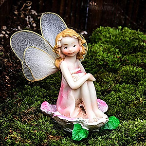 4 Pcs Flower Fairy Figurines Resin Elves Model Girl with Wings Statue Fairy Garden Miniature Moss Landscape DIY Terrarium Crafts Ornament Accessories for Home Décor