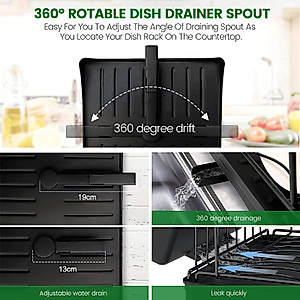 SPOWAY 2 Tier Dish Racks for Kitchen Counter,Dish Drying Rack with 360°Drainage,Dish Drainboard Set with Cutlery Holder and 4 Cup Holder,Dish drainers Over Sink Drying Rack On Counter