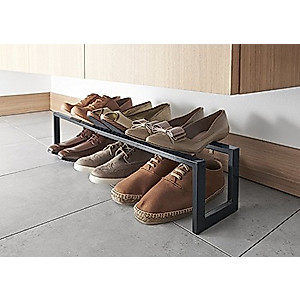 Red Co. Minimalistic Modern Expandable Shoe Rack, Slim Line Adjustable Footwear Storage and Organization, Black