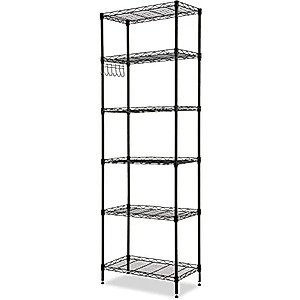 BATHWA 6 Shelf Adjustable Wire Shelving Units, Heavy Duty Metal Storage Wire Shelf with Leveling Feet, Utility Steel Shelves for Garage, Kitchen, Living Room, Bathroom,