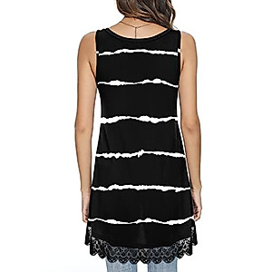 POPYOUNG Women's Summer Sleeveless Tunic Tops to Wear with Leggings V-Neck Flowy Tank Top Casual Shirt, Lace Hem XXL, Stripe Black