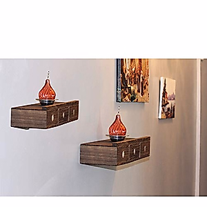 KAO Duru Floating Shelf with Drawer Paulownia Wood for Storage and Display Nightstand for Bedside, Office, Bedroom, Living Room and Bathroom (Set of 2)