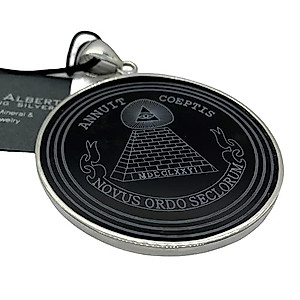 Charles Albert Jewelry .950 Fine Sterling Silver Onyx Medallion Pendant Great Seal of the United States Unfinished Pyramid, and the Eye of Providence