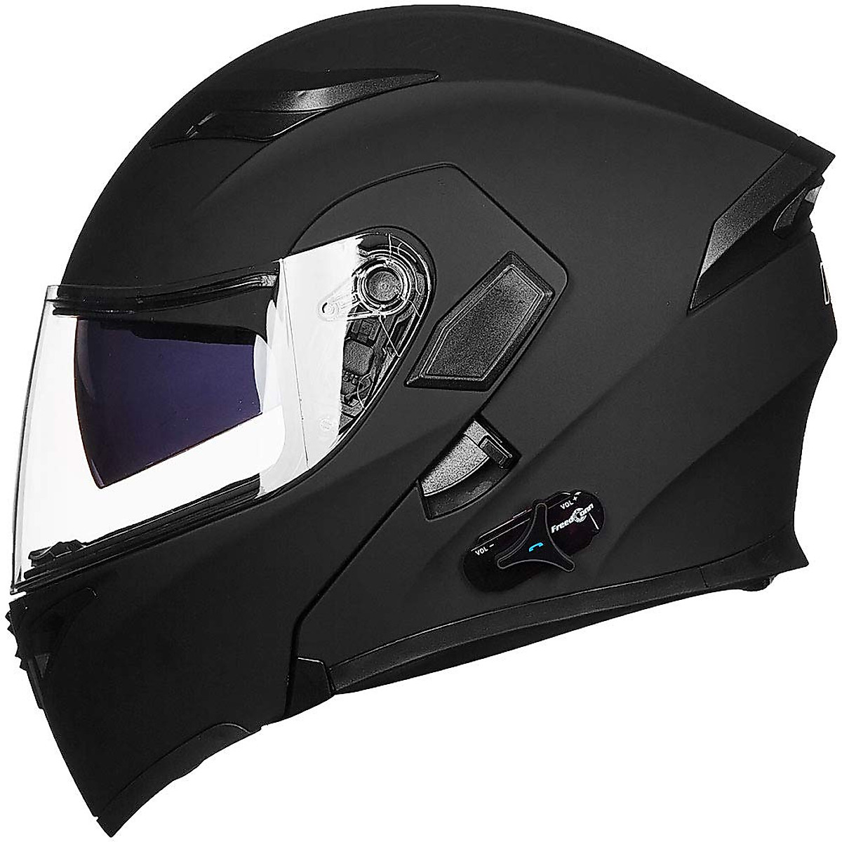 ILM Bluetooth Motorcycle Helmet Modular Flip up Full Face Dual Visor Mp3 Intercom FM Radio DOT Model 902BT(Matte Black, XL)