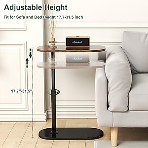 C Shaped Side Table,Adjustable Height C Table End Table for Couch,360°Swivel Couch Side Tables Slide Laptop Desk for Sofa/Bed/Bathtub/Rotating Tabletop (Walnut)