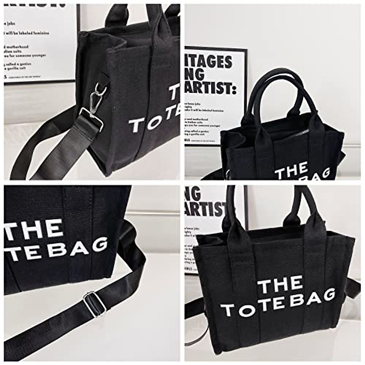 JQAliMOVV Canvas Tote Bag for Women - Mini Travel Tote Bag Purse with Zipper Fashion Shoulder Crossbody Bag Handbag (Khaki)