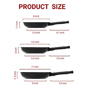 Sakuchi Frying Pan Set Nonstick Skillet Set Induction Compatible 3 Piece, 8 Inch, 9.5 Inch and 11 Inch…