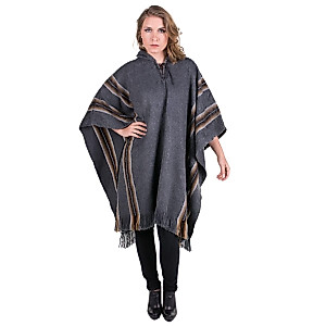 Gamboa Alpaca Poncho - Hooded, Dark Gray, OS
