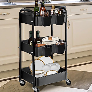 Tonxus 8 Pack Hanging Cup Holders,Rolling Cart Accessories Utility Cart Accessories For Art & Craft Supplies, Hanging Storage Basket Pencil Holder Makeup Organizers, Black