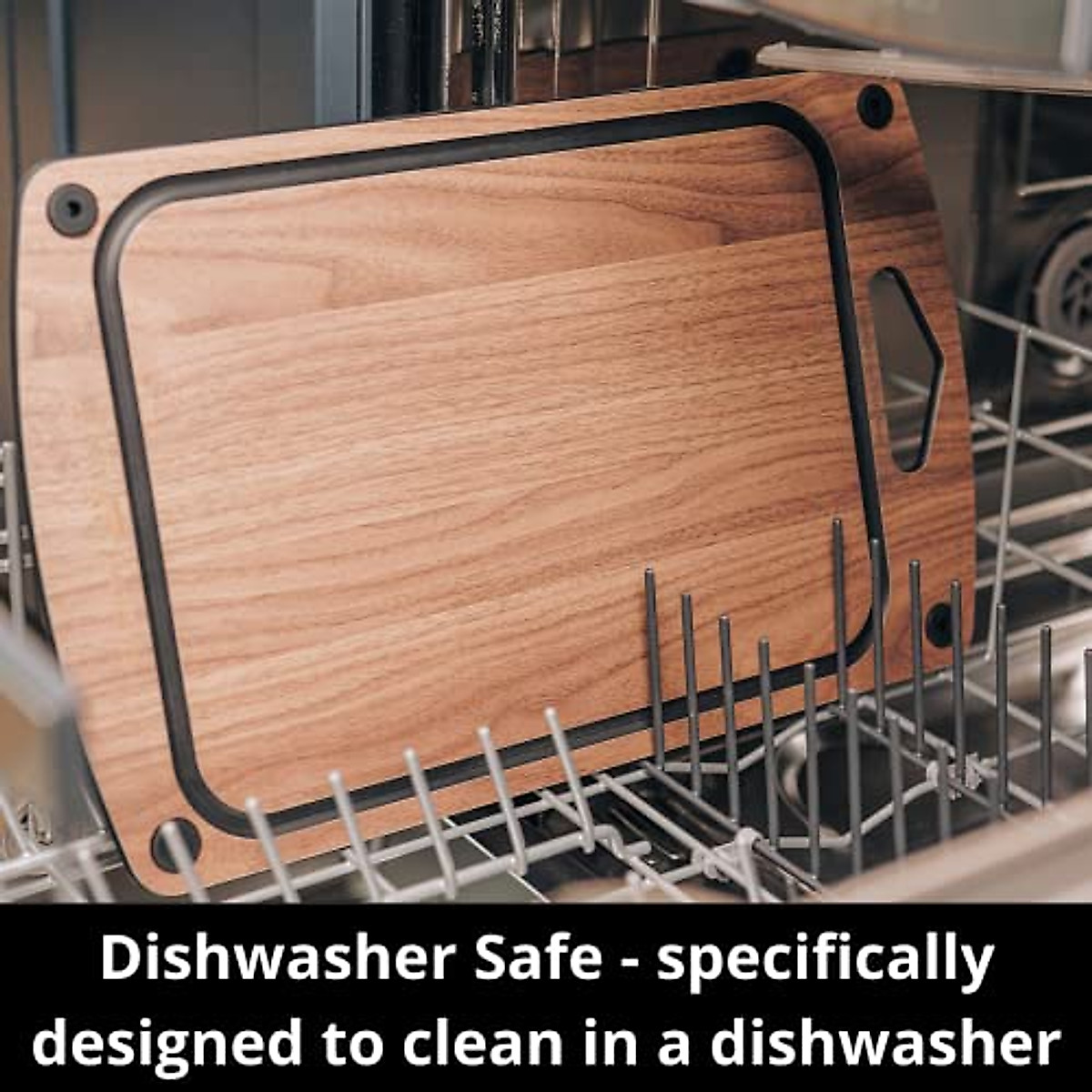 Beast Canteen Dishwasher Safe Cutting Board, Made of Wood Fiber Composite, BPA Free, Non-Slip Rubber Feet, Juice Groove, Handle, Walnut Color, Thin, Large, Cut Meat, Cheese, Fruit, Steak