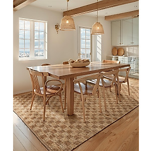 SUMGAR Neutral 100% Jute Rug 8x10 Ft Hand Woven Boho Area Rug Fiber Braided Checkered Large Carpet Home Decor for Living Room Bedroom Dining Room