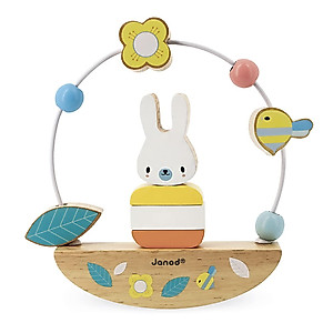 Janod - Pure Bead Maze and Rocking Rabbit - Ages 1+ - J05149, White