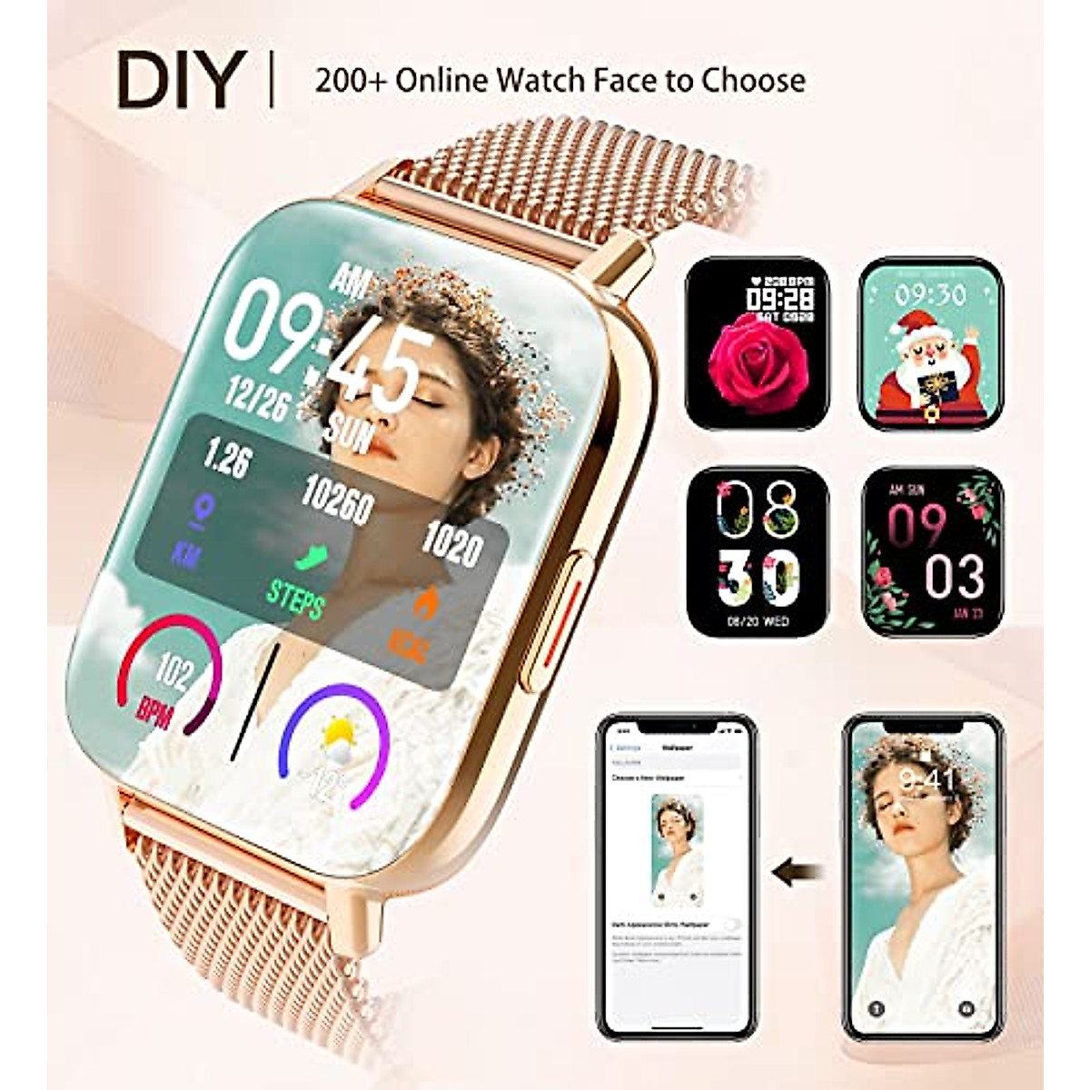 Lefitus Smart Watches for Women (Answer/Make Calls) 1.7" Touchscreen Fitness Tracker with Heart Rate Monitor Pedometer Smartwatch for Android and iOS Phones with Stainless Steel Band Waterproof