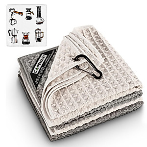 CAFEMASY Microfiber Barista Towels, 4pcs Set - Absorbent Cleaning Cloths with Hook for Espresso Machine, Steam Wand, Coffee Bar Counter