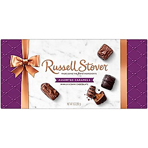 Russell Stover, Assorted Caramels in Milk and Dark Chocolate, Chocolate Gift Box, 9 Ounce
