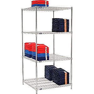 Nexel Adjustable Wire Shelving Unit, 4 Tier, Commercial Dry Storage Rack, 36" x 36" x 86", Chrome