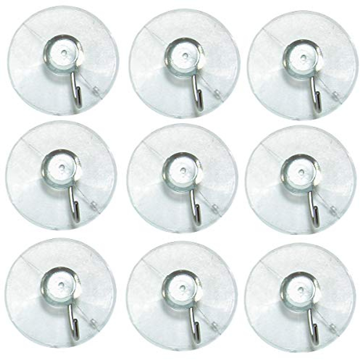 Large 10 Piece Value Pack Clear Plastic Suction Cup with Removable Hook 1 5/8" (41.28mm)