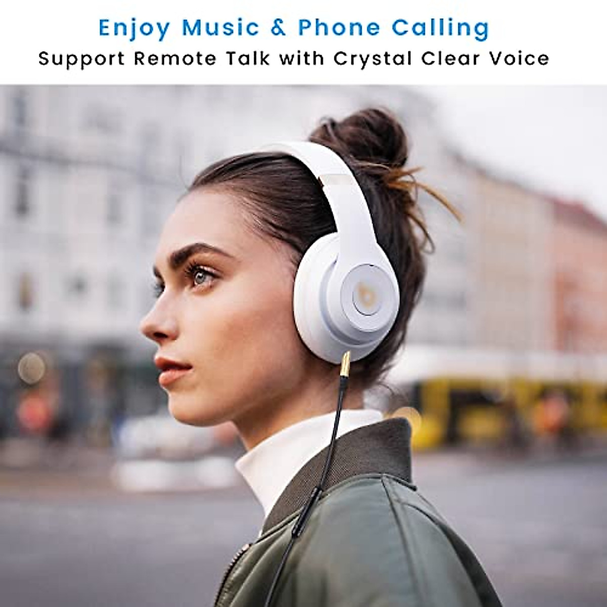 Studio3 Coiled Audio Cable Replacement for Beats Studio3 / Solo3 Wireless Headsets, 3.5mm in-line Mic/Volume Control Headphone Cord Works on PS5 Xbox One, 8ft