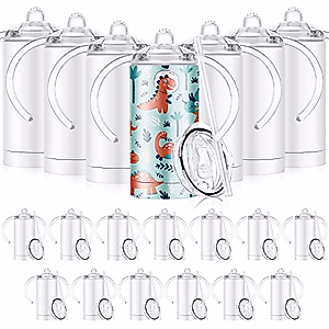Geetery 20 Pack Sublimation Blanks Sippy Cups Bulk 12 oz White Sublimation Straight Sippy Tumblers with Handle and Lid kids Insulated Stainless Steel Water Bottle Straw Cups for Kids