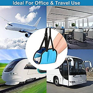 supregear Foot Hammock, 2-Pack Adjustable Airplane Footrest Portable Packable Relax Foot Hammock for Flight Train Bus Home Office Under Desk Travel Accessory for Reduce Swelling and Soreness, Blue