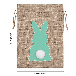 Whaline 24Pcs Easter Burlap Bag Drawstring Gift Bag Easter Bunny Rabbit Linen Jute Bag with Fluffy Tail Gift Pouch Bag Hunt Bag Party Favor Bag Chocolate Sweet Bags for Easter Birthday Treats Goodie