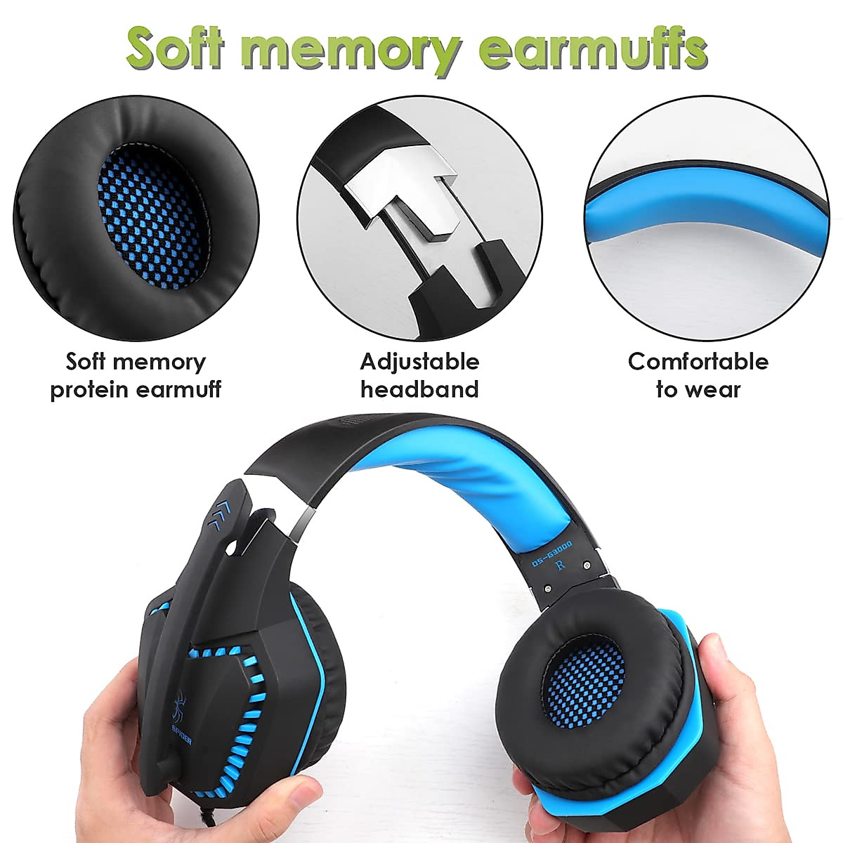 sktome Gaming Voice Changer Headset with Mic, Cool LED Light Over-Ear Headphones with Volume Control, Noise Reduction Voice Changer Gaming Headset for PS4/PS5/Xbox One/PC/Phone/Laptops(Blue)