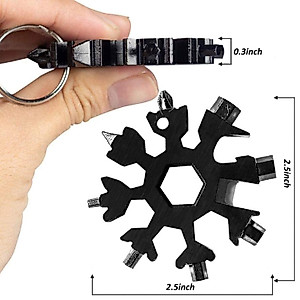 Snowflake Multi tool, 19 in 1 Portable Stainless Steel Snowflake Tool for Outdoor Travel Camping, with Key Ring and Carabiner Clip,Gift for Men Dad (Black)