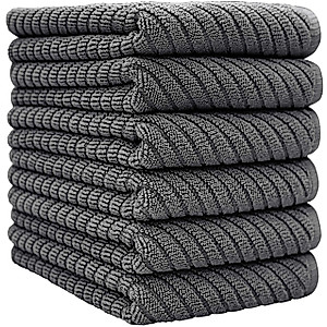 Premium Kitchen Towels (16”x 25”, 6 Pack) | Large Cotton Kitchen Hand Towels | Dish Towels | Diagonal Weave Design | 445 GSM Highly Absorbent Tea Towels Set with Hanging Loop | Grey