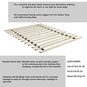 Mattress Comfort, 0.68-Inch Heavy Duty Horizontal Wooden Bunkie Board/Bed Slats, Full, Beige