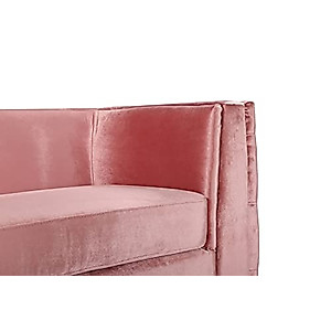 Iconic Home Saratov Sofa Velvet Upholstered Button Tufted Curved Shelter Arm Design Espresso Finished Wood Legs Modern Transitional Blush