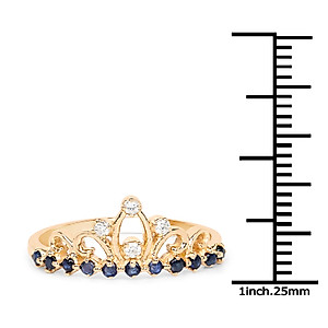0.28 Carat Genuine Blue Sapphire and White Diamond 14K Yellow Gold Ring