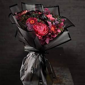 ROADPLUM 20 Sheet Black Flower Wrapping Paper, Bouquet Wrapping Paper with 12 Butterflies and 1 Ribbon for Diy Bouquet, Flower Paper Wrap Kit for Valentine's Day, Mother's Day, Graduation