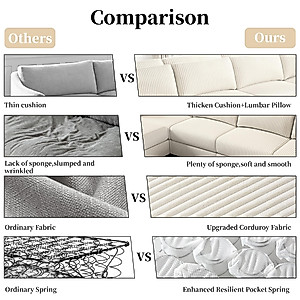 Nynsley 130 Inch Sectional Couches for Living Room,6 Seater Lounge Sofa with 2 Ottoman,Corduroy Cloud Couch with 6 Pillows,Oversized U Shaped Modular Sectional Sofa for Apartment Office Hotel Beige