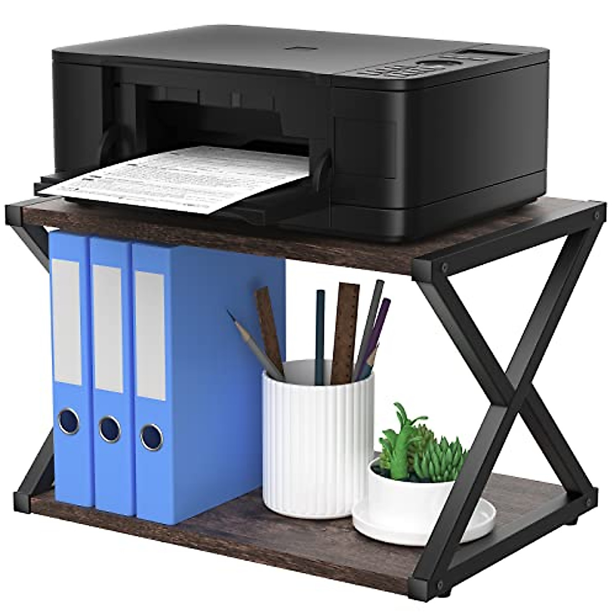 Makigahara Home Printer Stand for Desk, Desk Shelf Organizer Wood, Desktop Organizer with Anti Skid Pads, 2 Tiers Desk Organizers and Storage