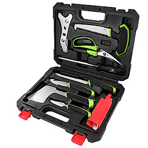 Mossy Oak Hunting Field Dressing Kit - 10 Piece Portable Butcher Game Processing Set with Storage Case, for Deer Hunting, Fishing, Camping, Survival