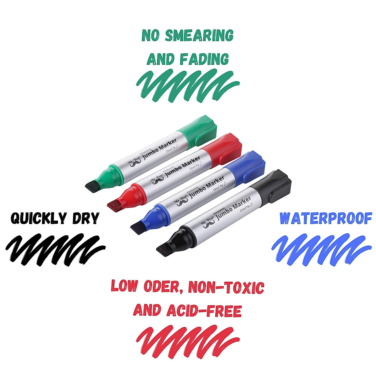 Mr. Pen Jumbo Permanent Markers - Bold & Waterproof 4 Pack