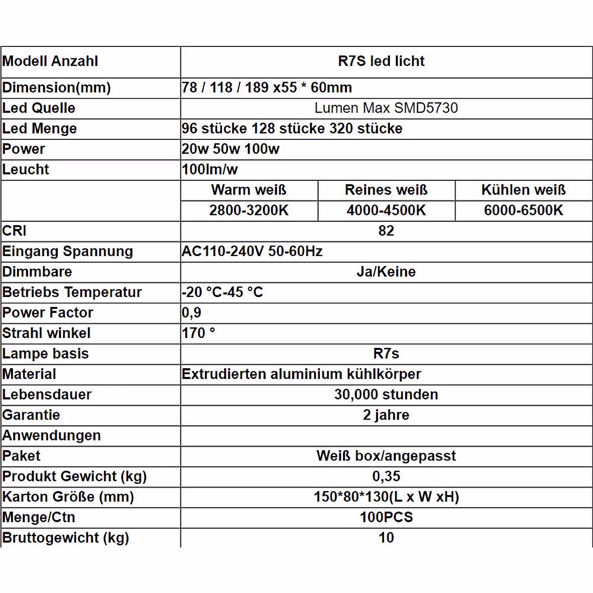 Halogen Bulbs Dimmable R7S Led Light 78Mm 118Mm 189Mm 20W 50W 100W Led Lamp J78 J118 J189 Rx7S Floodlight Replace 100 0W Halogen Tube Light-4000K_78Mm 20W
