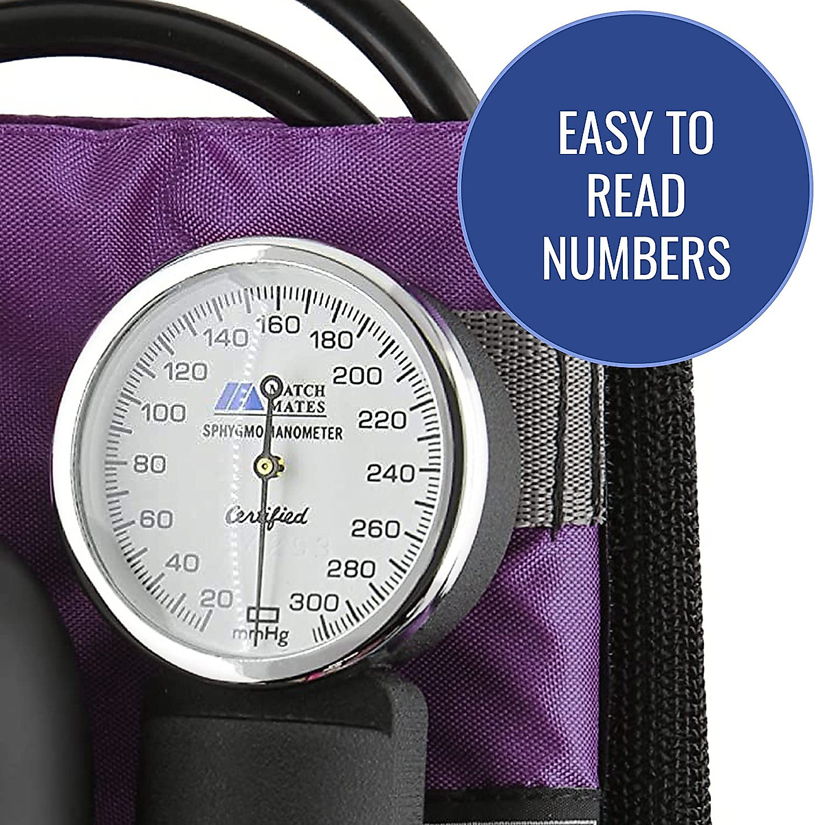 MABIS MatchMates Aneroid Sphygmomanometer and 31" Sprague Rappaport Stethoscope Combination Manual Blood Pressure Kit with Calibrated Nylon Cuff and Oversized Carrying Case, Adult Purple