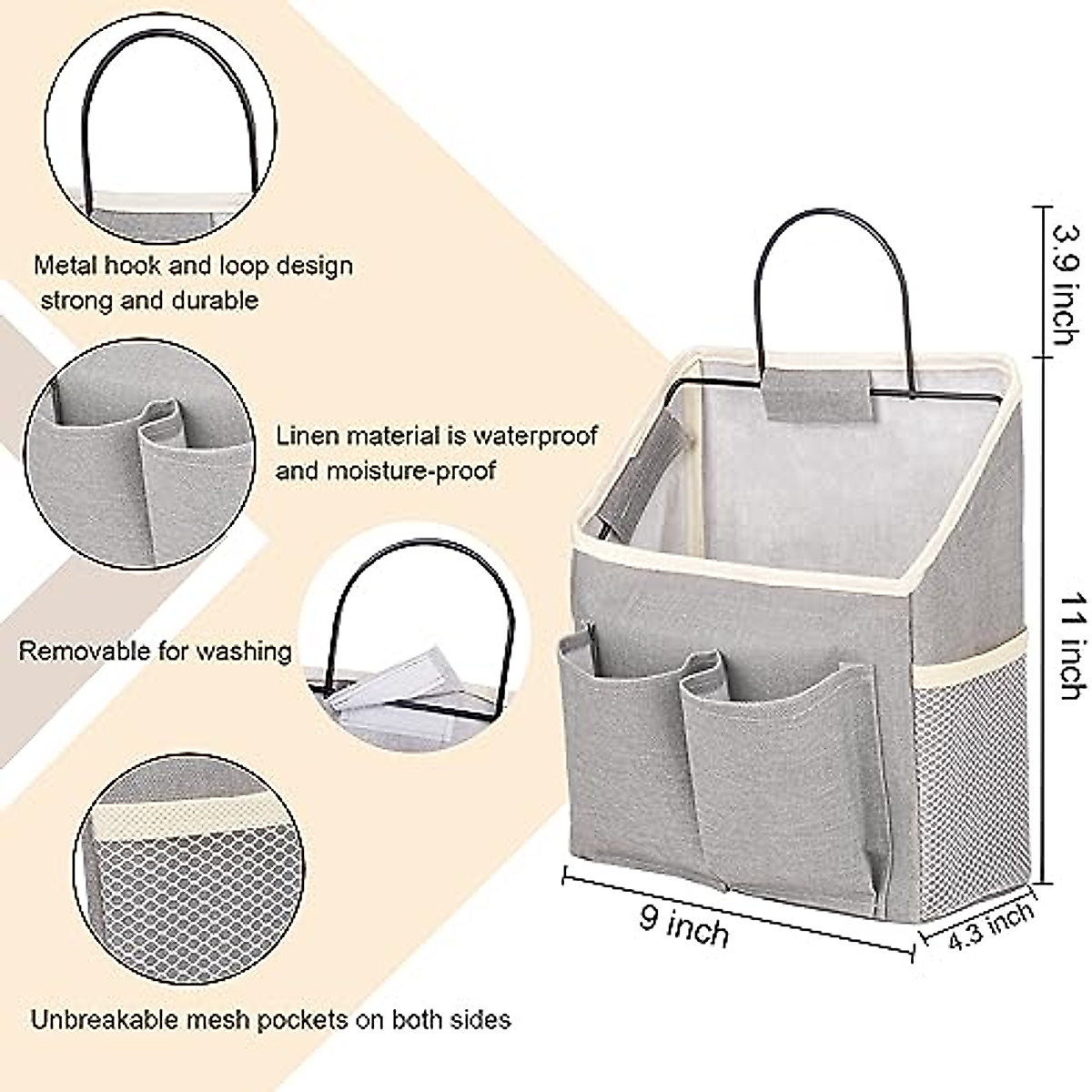 LYroo 2 Pack Wall Hanging Bag Organizer Basket with Pockets for Bathroom Bedroom Kitchen Dorm Room Essentials Rv Storage and Organization (Gray)